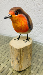 Handpainted Carved Wooden Robin on Wood – My Family House